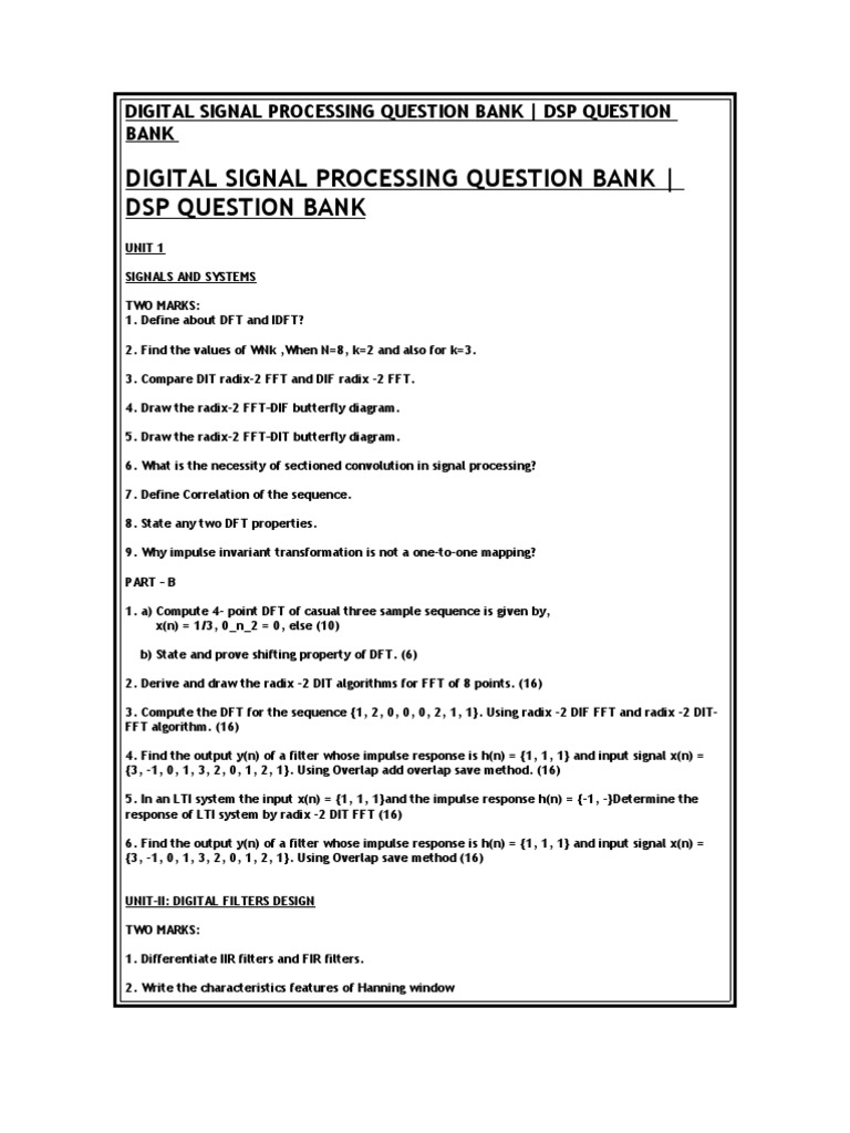 Digital Signal Processing Question Bank | PDF | Fast Fourier Transform | Discrete Fourier Transform