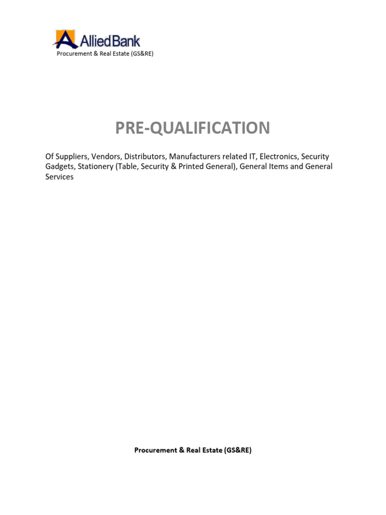 Supplier Pre-Qualification Process ABL | PDF | Banks | Sole Proprietorship