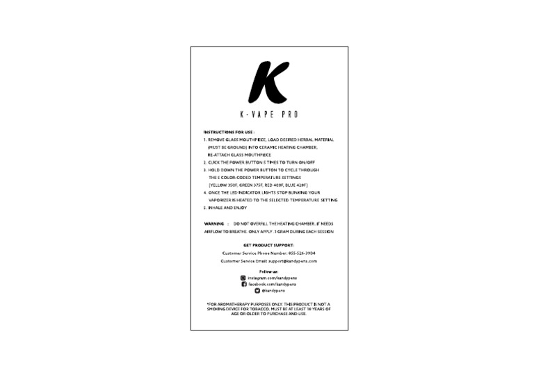 K VAPE PRO Instrution Card | PDF