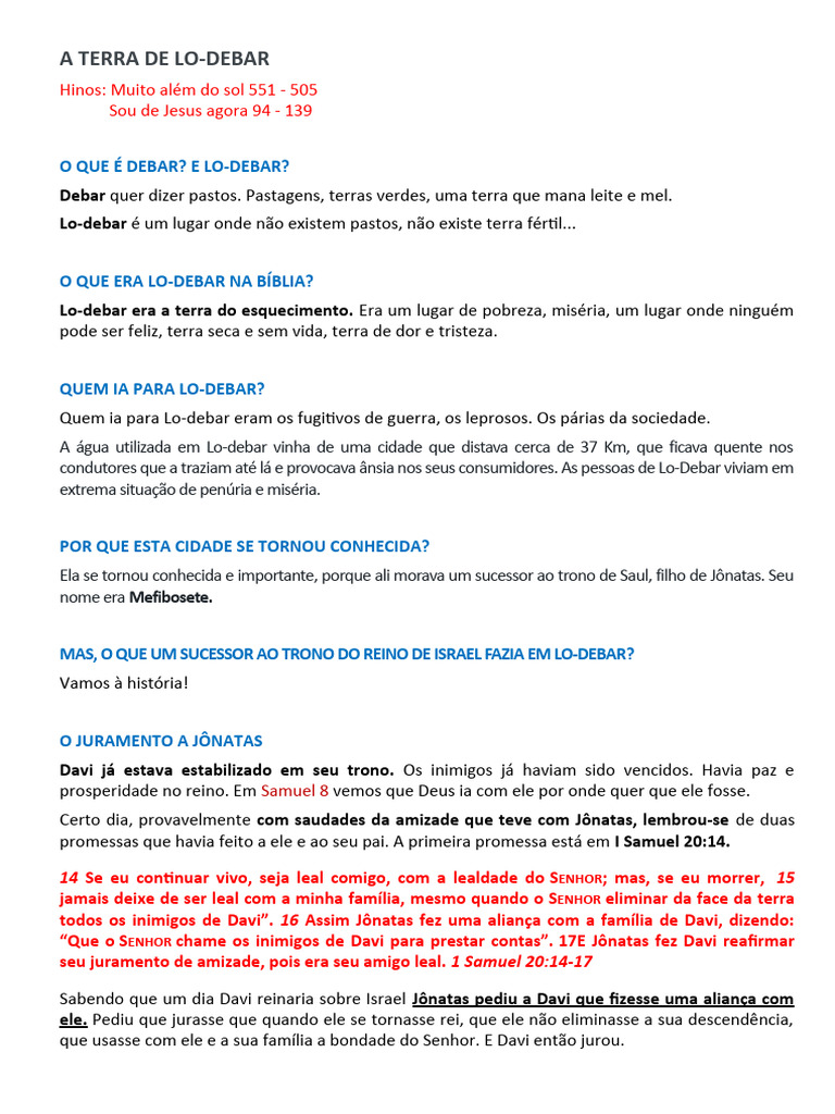 A Terra de Lodebar | PDF | Davi | Saul
