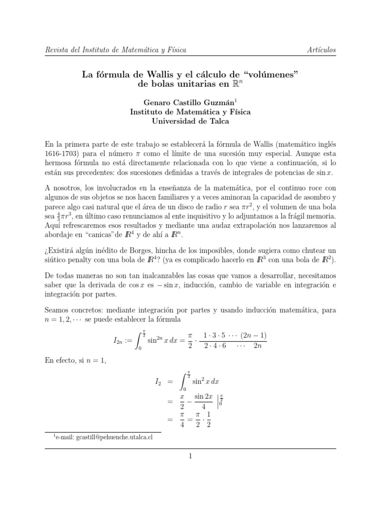 Fórmula de Wallis y Volúmenes en Rn | PDF | Integral | Pi