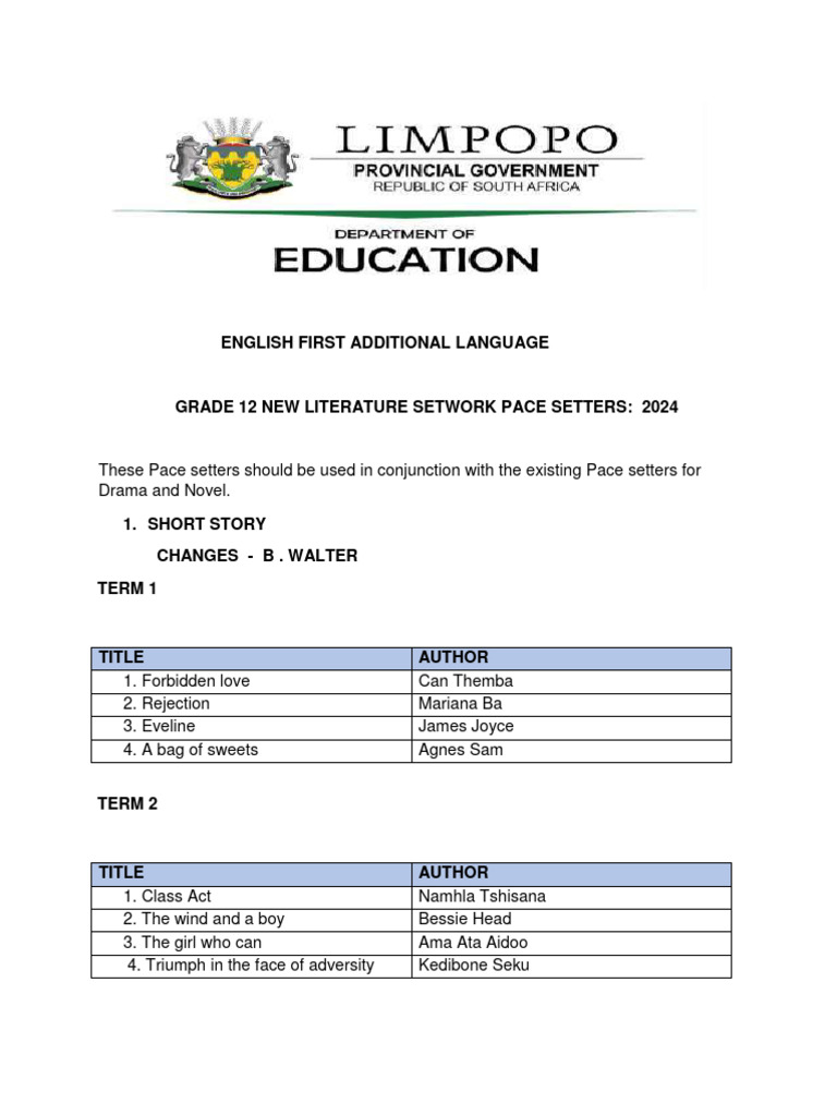 Grade 12 Literature Setwork Guide | PDF | General Fiction