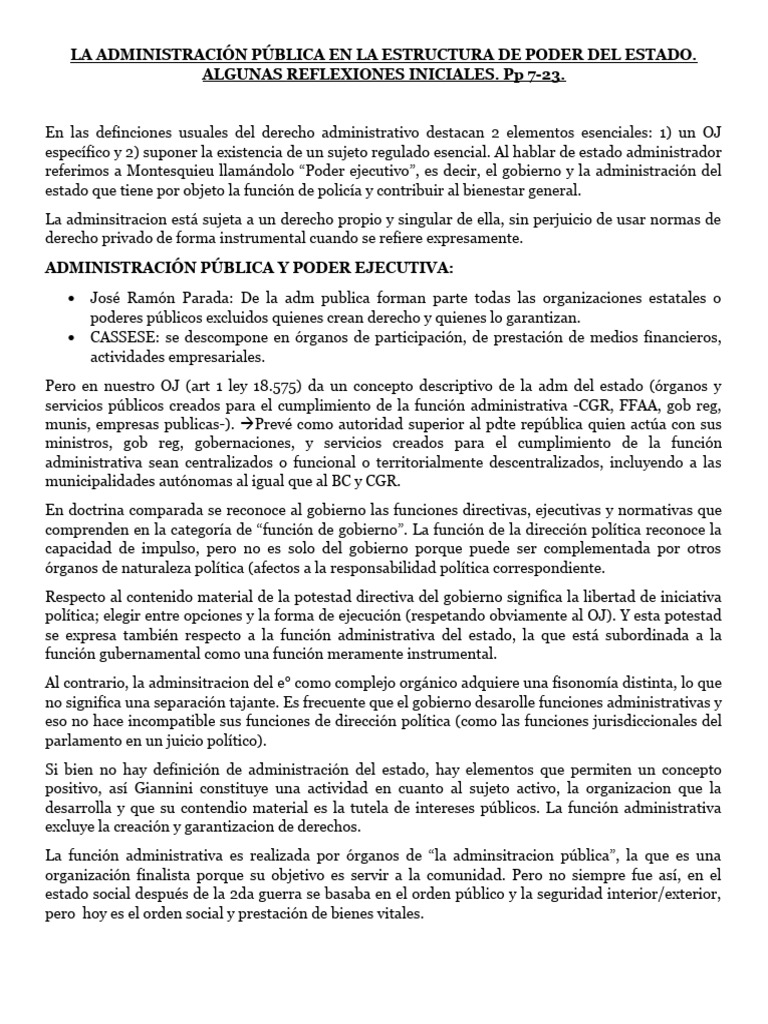 La Administración Pública en La Estructura de Poder Del Estado Ferrada | PDF | Estado (política ...