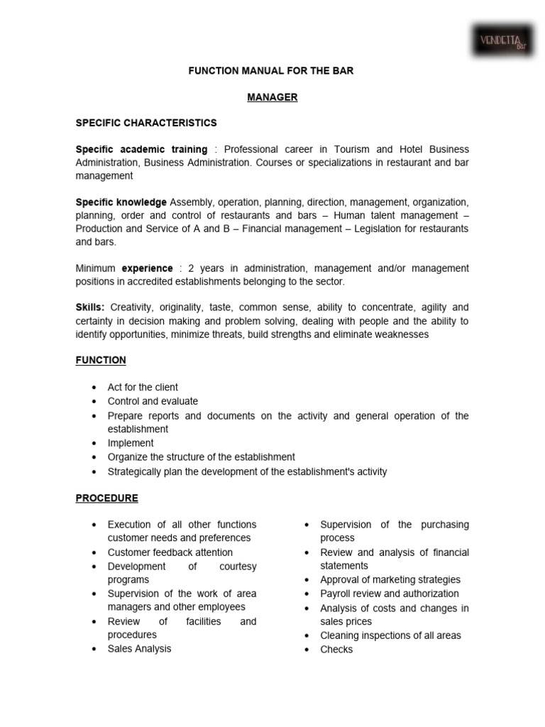 Bar Function Manual | PDF | Bartender | Restaurants