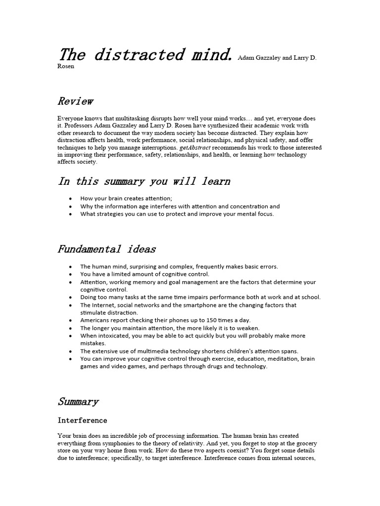 The Distracted Mind - Adam Gazzaley and Larry D. Rosen | Download Free ...