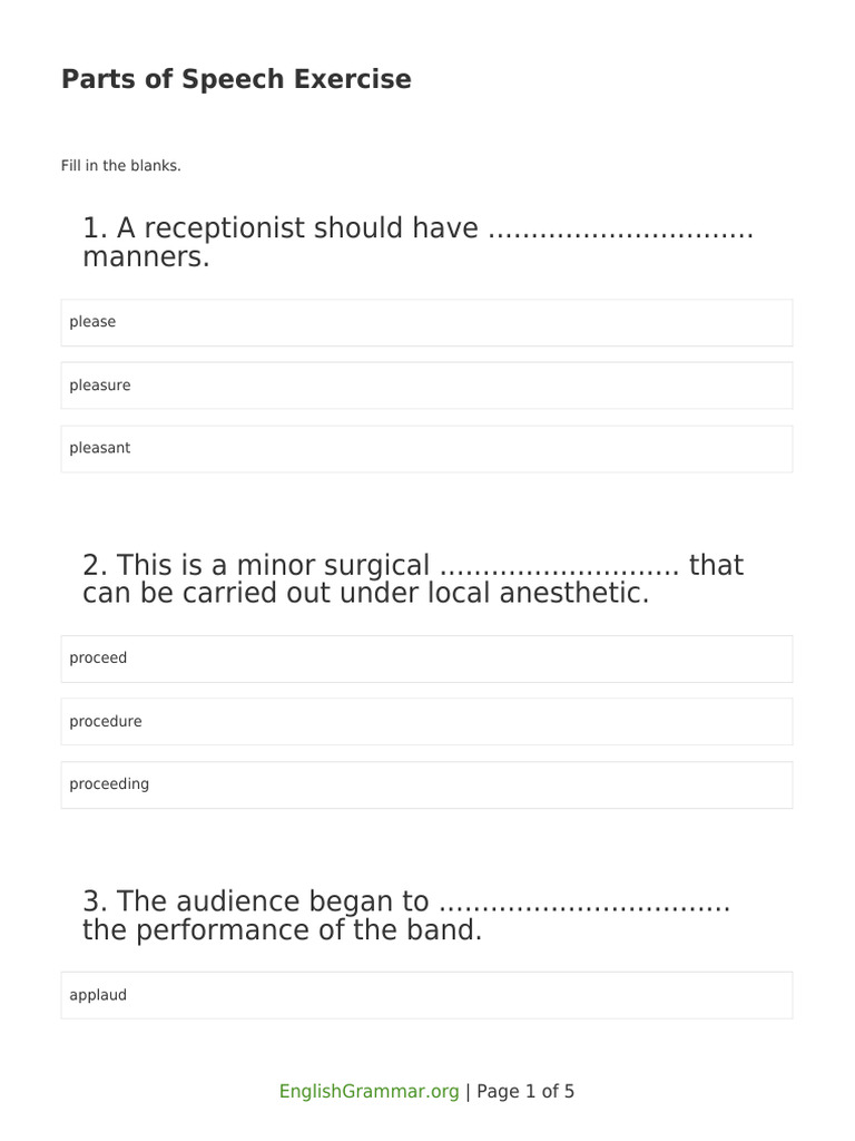 Parts of Speech Exercise | PDF