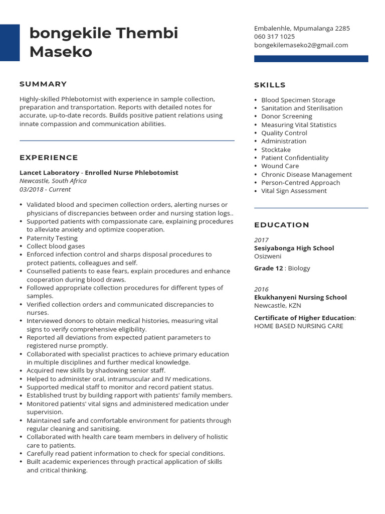 Bongekile Thembi Maseko CV | PDF | Nursing | Patient