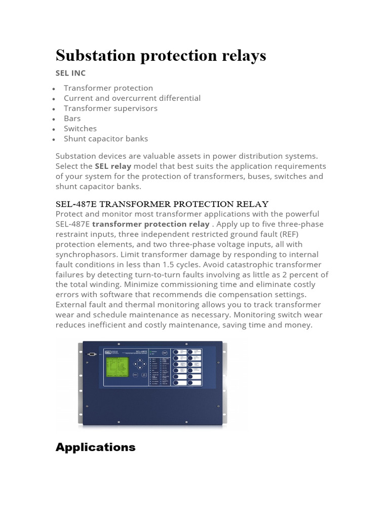 Substation Protection Relay Overview | PDF | Transformer | Electrical ...