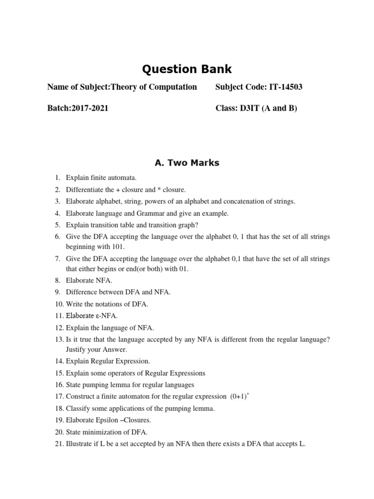 Theory of Computation-It-14503 | PDF | Regular Expression | Automata Theory Theory of Computation-It-14503 | PDF | Regular Expression | Automata Theory