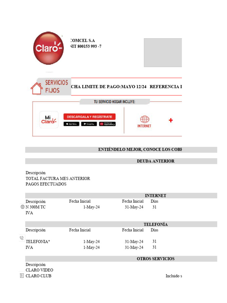 FACTURA CLARO | Descargar gratis PDF | Industrias de servicio | Telecomunicaciones