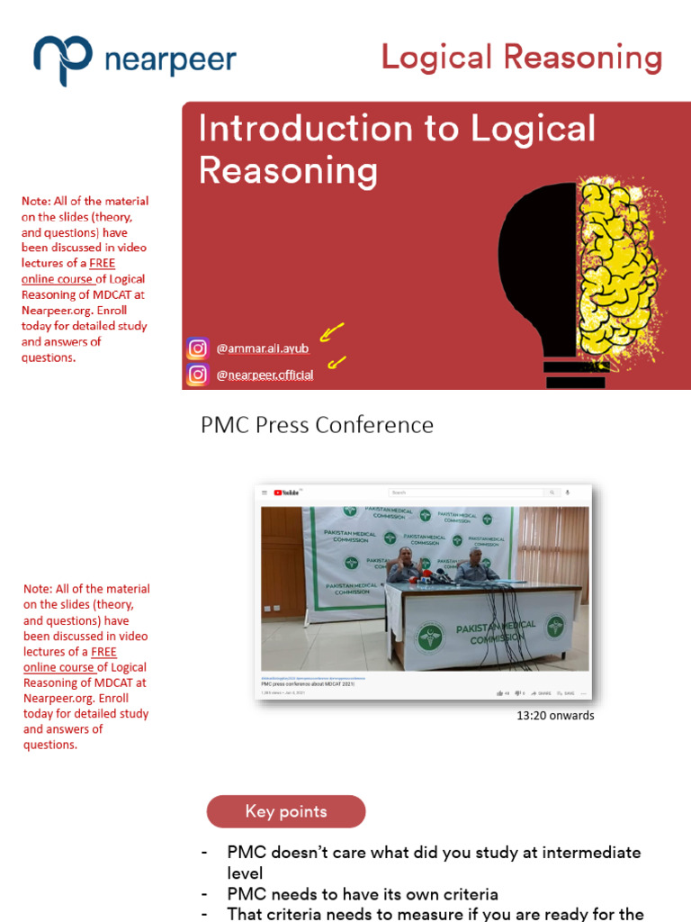 MDCAT Logical Reasoning Overview | PDF | Reason | Educational Technology