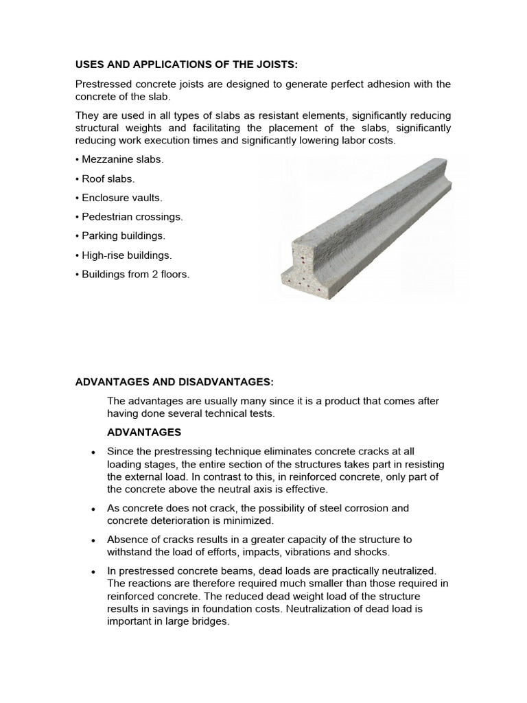 Uses, Applications, Advantages and Disadvantages of Viguetas | PDF | Concrete | Prestressed Concrete