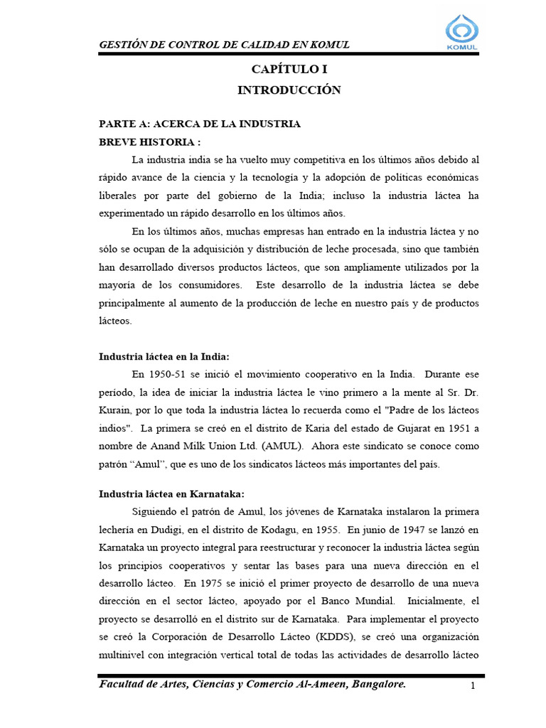 Control de Calidad en la Industria Láctea de KOMUL | PDF | Calidad ...