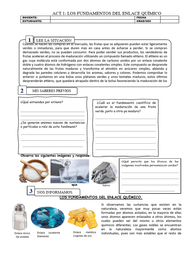 A-3º Act 1 Cyt Und 4 - Sem 1 | PDF | Enlace químico | Química