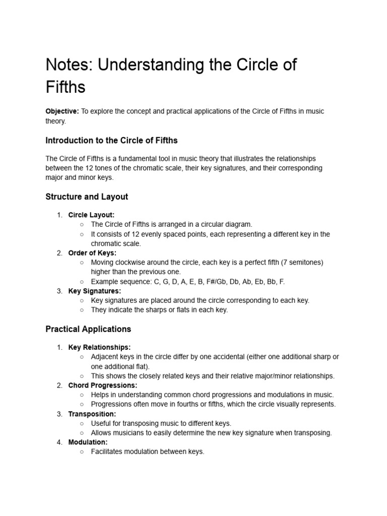 Notes - Understanding The Circle of Fifths | PDF | Music Theory | Minor ...