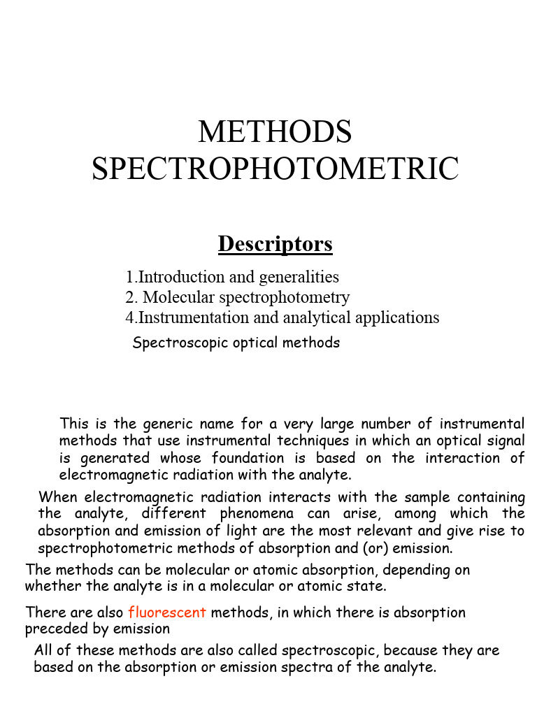 8 Spectrophotometric Methods Pdf Absorption Spectroscopy Spectrophotometry