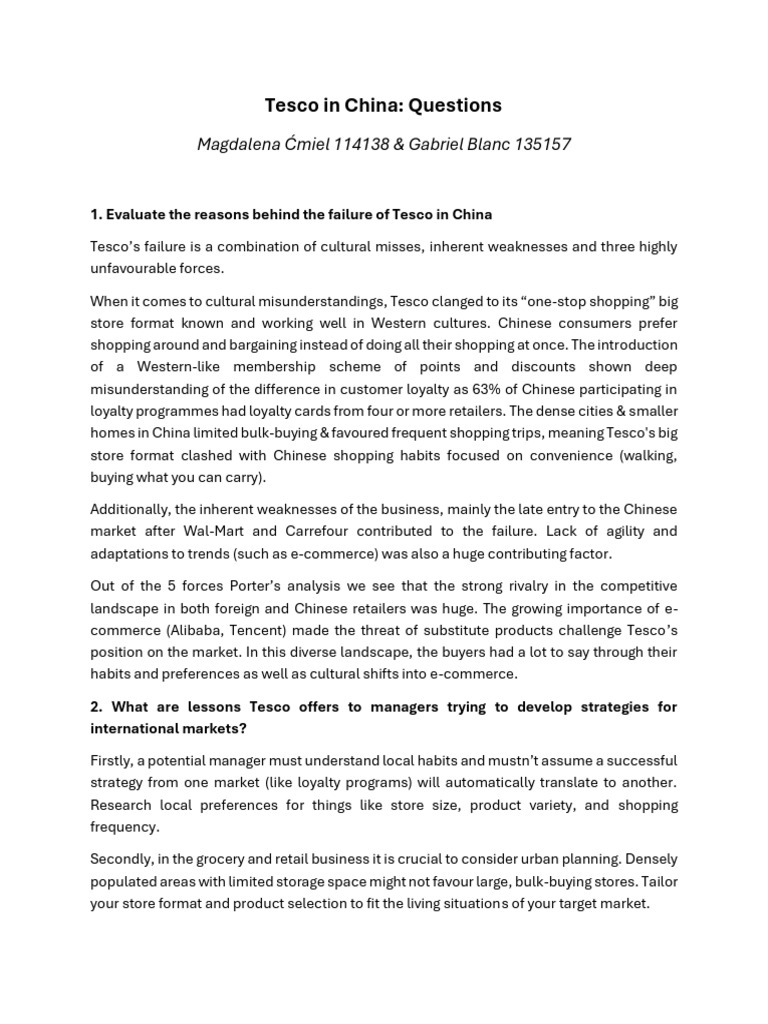 Tesco in China Questions | PDF | Tesco | E Commerce