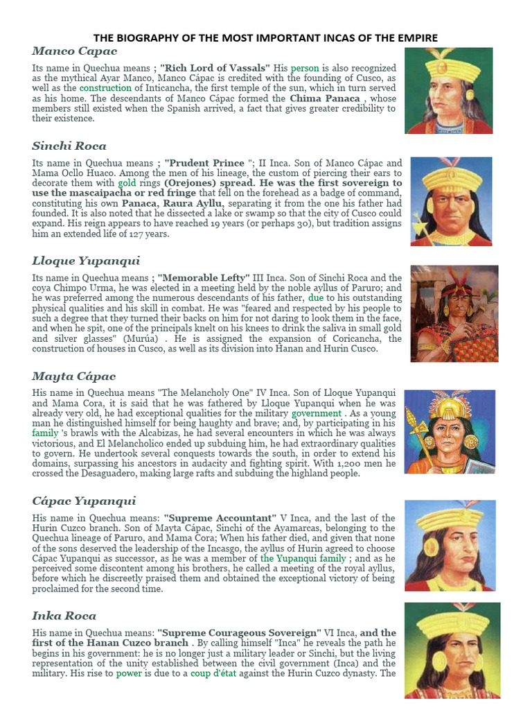 The Biography of The Most Important Incas of The Empire - History of ...