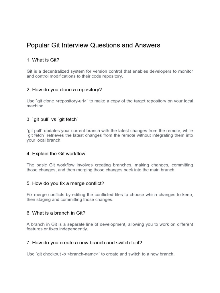 Popular Git Interview Questions and Answers | PDF | Computer Architecture | Information Technology