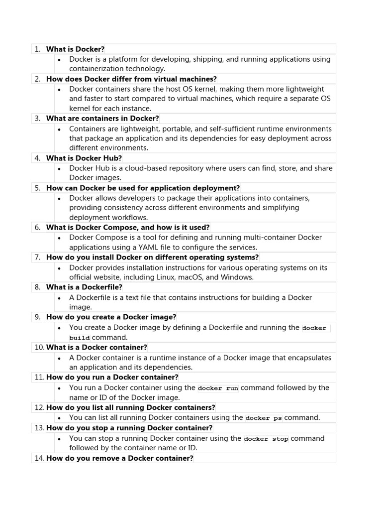 Docker Basic Interview Questionand Answers | PDF | Operating System | Computing