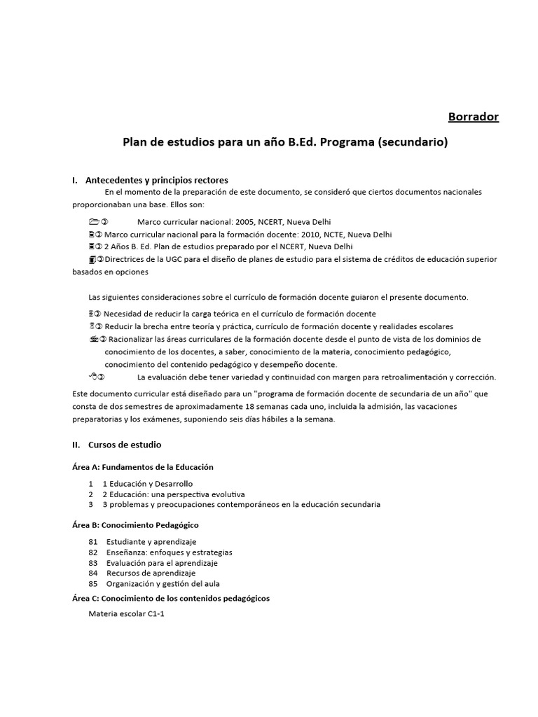 Plan de Estudios para Un Año B.Ed. Programa (Secundaria) - Consejo ...
