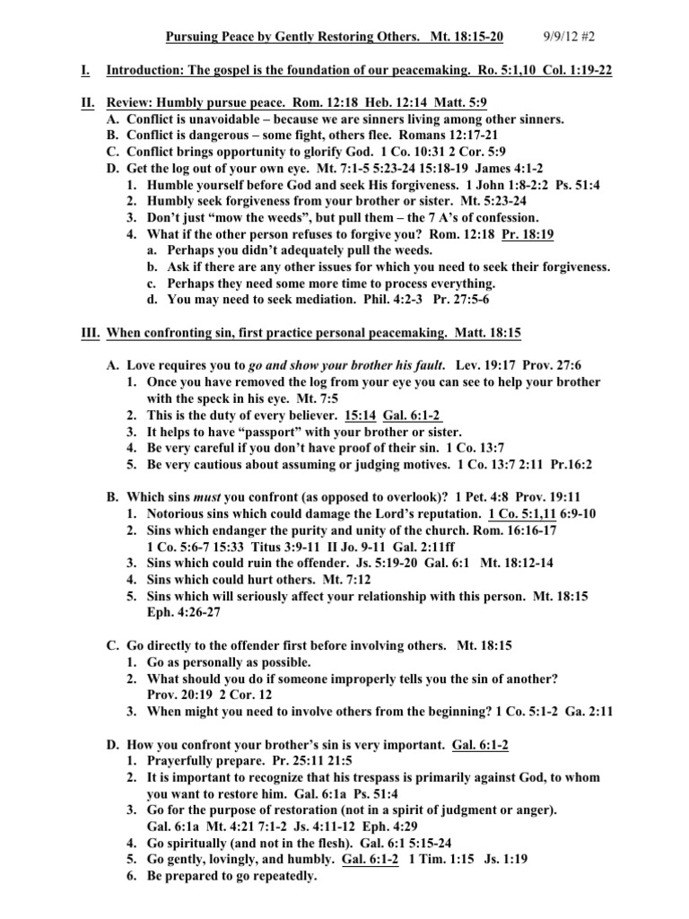 Newheiser - Pursuing Peace by Gently Restoring Others Outline | PDF ...