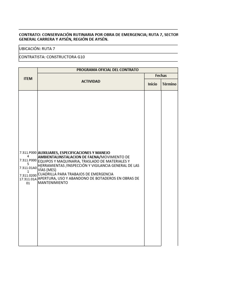 Formato Programa e Informe Bases CONSTRUCTORA G10 OBRA PTO TRANQUILO | PDF | Seguridad y salud ...