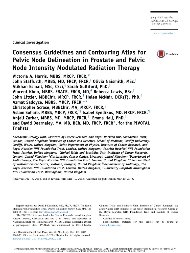 Consensus Guidelines and Contouring Atlas For Pelvic Node Delineation ...