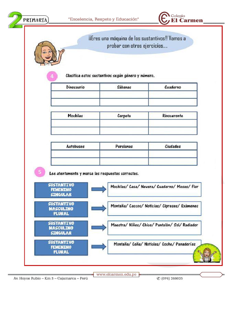 Ficha - El Genero y Numero Del Sustantivo | PDF