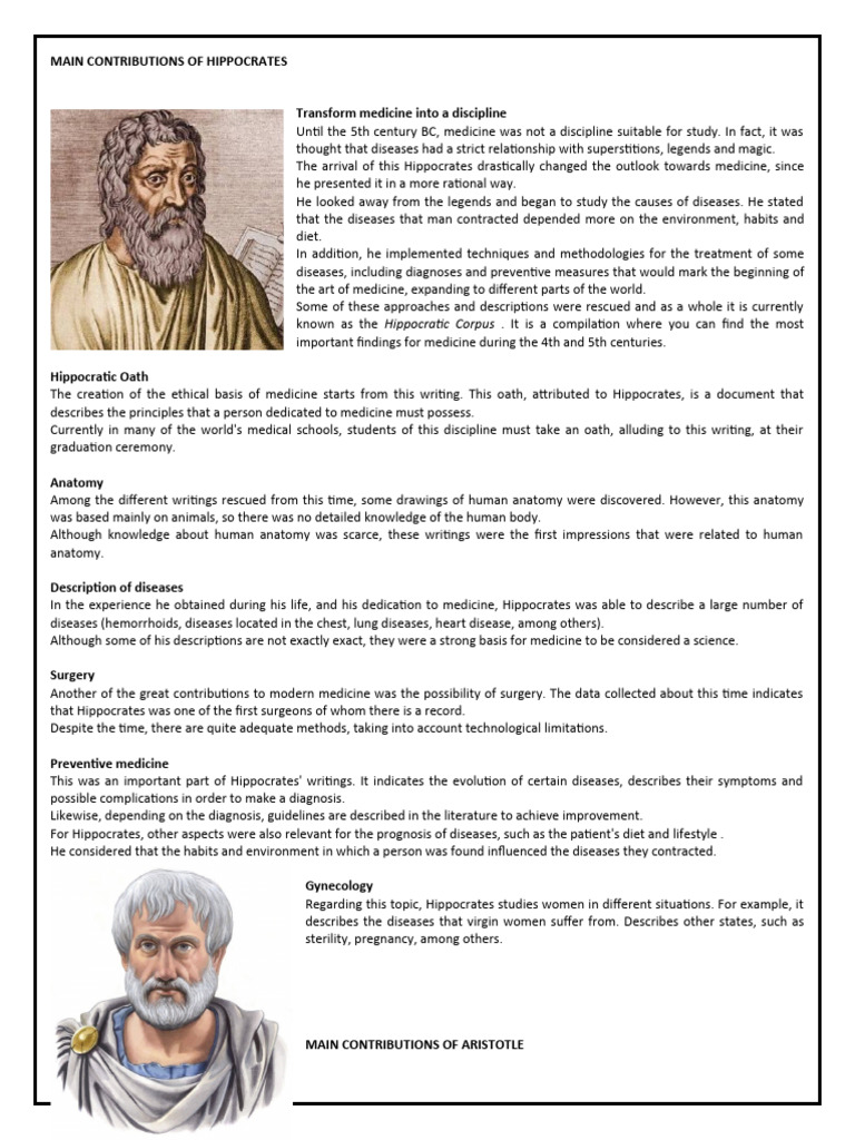 Main Contributions of Hippocrates | PDF | Heredity | Genetics