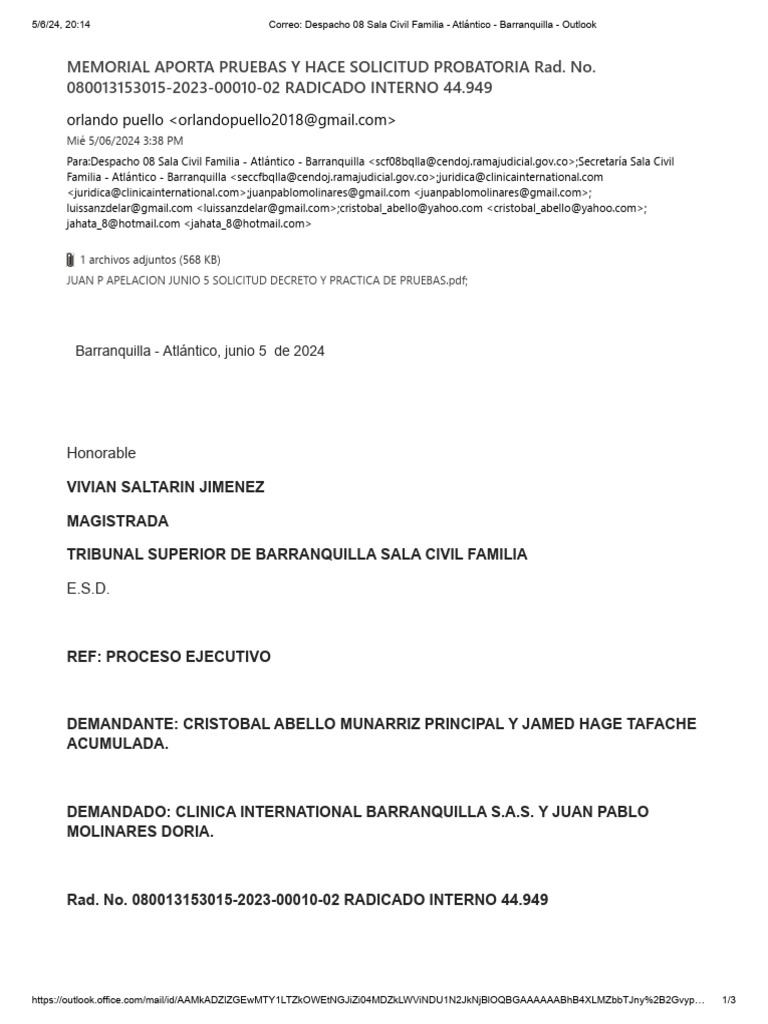 Memorial Solicita y Aporta Pruebas Ejecutoria Auto Admite Apelacion | PDF | Debido al proceso ...