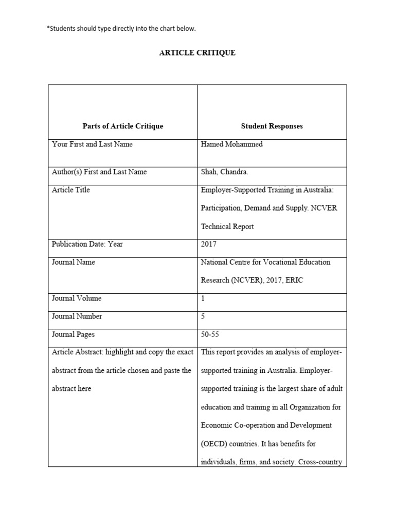 Article Critique 5 Hamed TR | PDF | Employment | Labour Economics