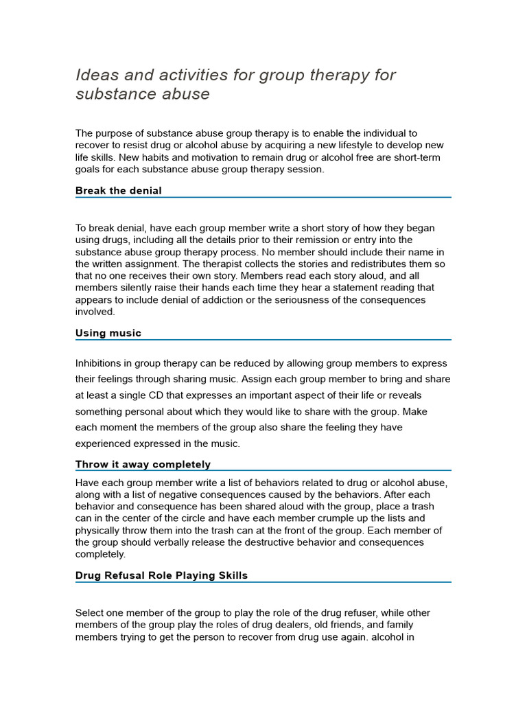 Group Therapy Activities for Addiction Recovery | PDF | Substance Abuse ...