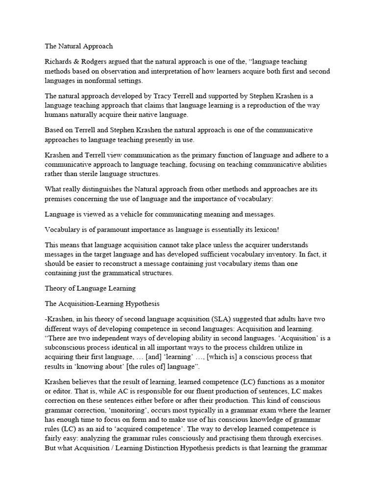 The Natural Approach | PDF | Language Acquisition | Second Language Acquisition