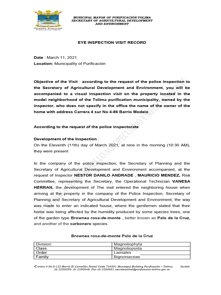 Eye Inspection Visit Record | PDF | Agriculture