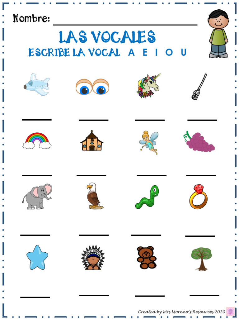 3 - Vocales - Escribe Vocal para Cada Dibujo | PDF