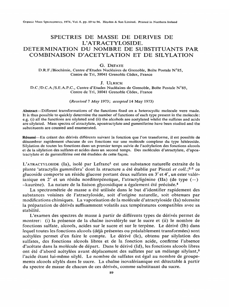 Spectres de masse de dérivés d'atractyloside | PDF | Chimie | Composés ...