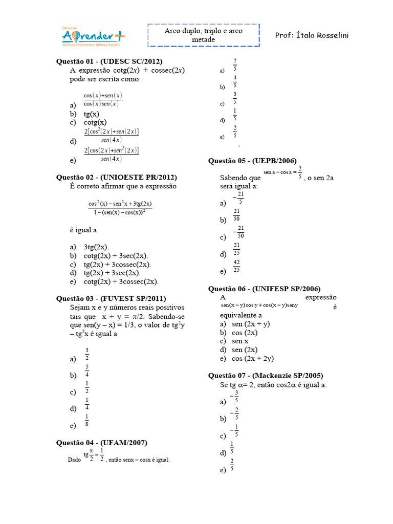 Arco Duplo, Triplo e Metade | PDF | Matemática