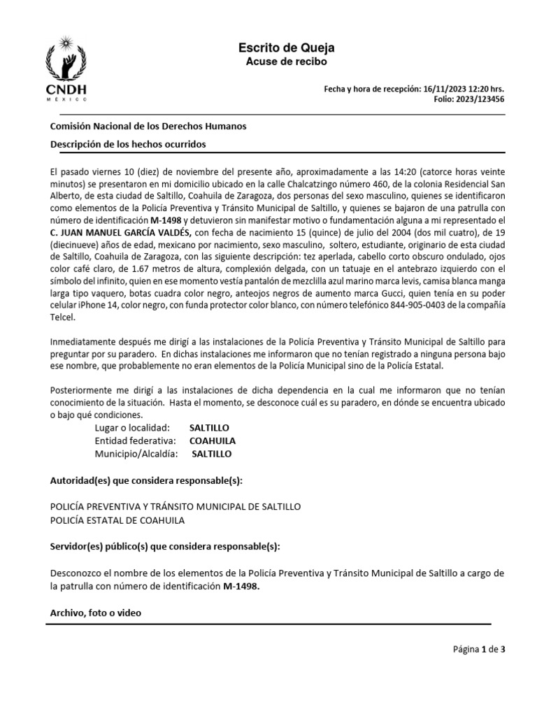CNDH Queja Proyecto Final | PDF | Derecho