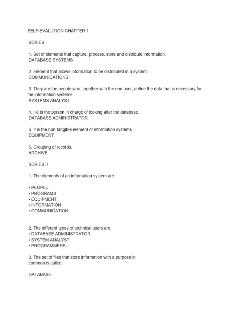 Self Assessments Chapter 1 To 5 Pdf Databases Data Model