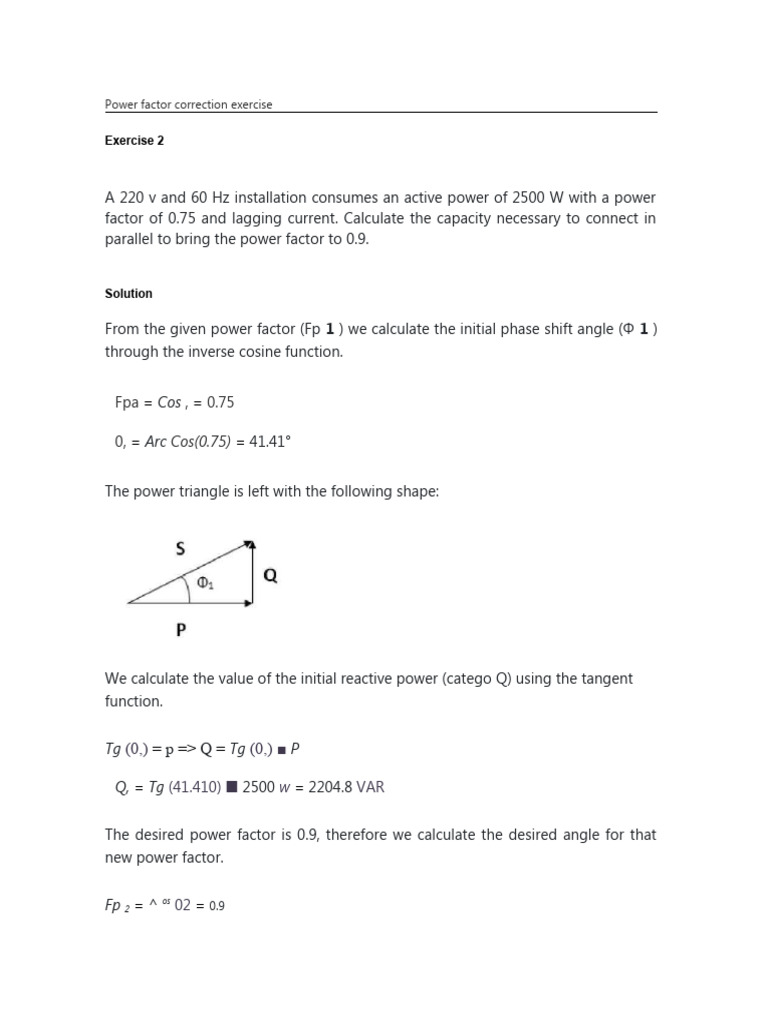 Exercise 2 (Solved) Power Factor Correction | PDF