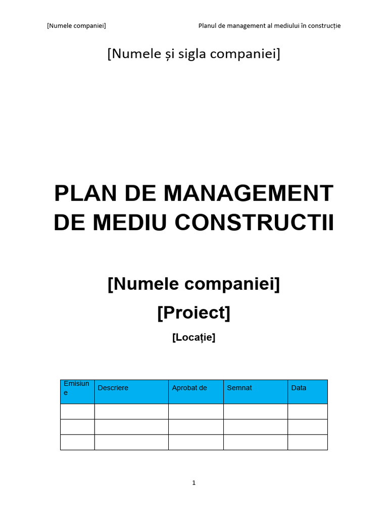 Exemplu de Plan de Management de Mediu | PDF