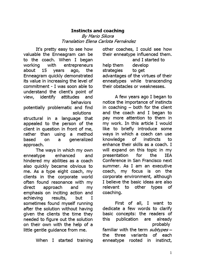 The - Instincts and Coaching Mario Sikora PDF | PDF | Enneagram Of Personality | Instinct