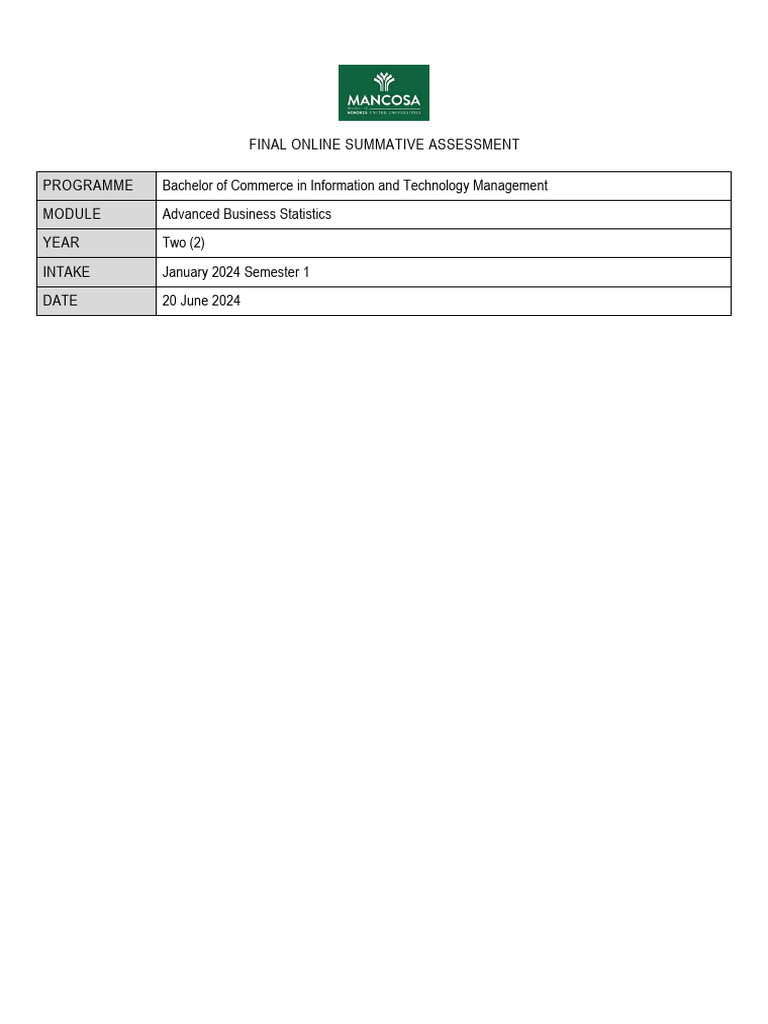 Advanced Business Statistics Final OSA-1 | PDF | Statistics | Applied ...