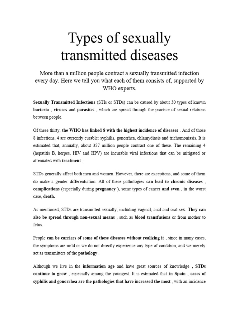 Types of Sexually Transmitted Diseases | Download Free PDF | Sexually ...