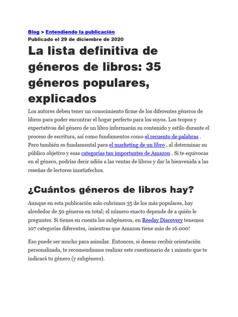 La Lista Definitiva de Géneros de Libros: 35 Géneros Populares ...