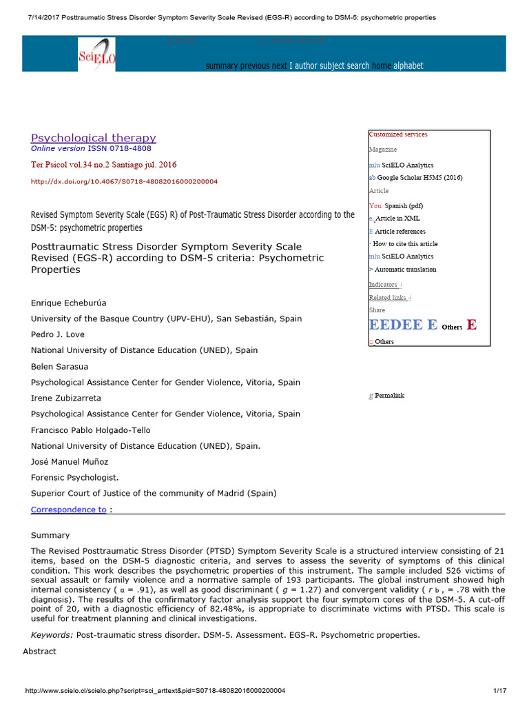DSM-5 Posttraumatic Stress Disorder Symptom Severity Scale-Revised (EGS ...