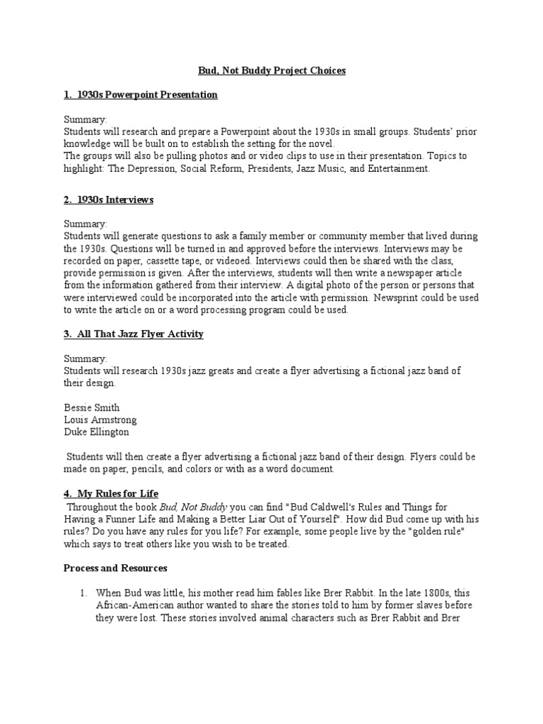 Bud, Not Buddy Project Activities Guide | PDF | Fugitive | Interview