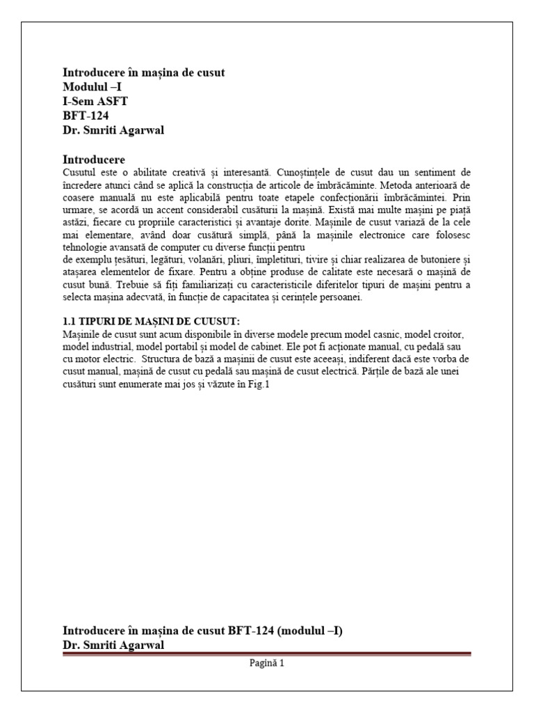 Modulul - I Introducere În Mașina de Cusut | PDF