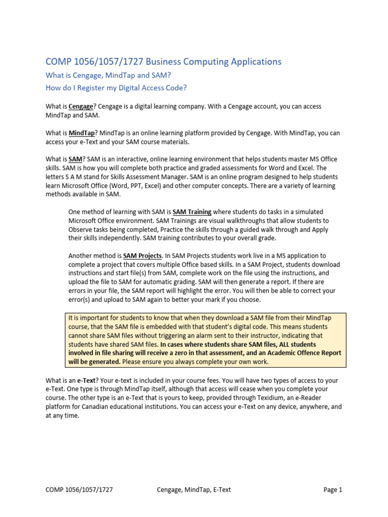 MindTap and Etext Registration Instructions | PDF | Educational ...